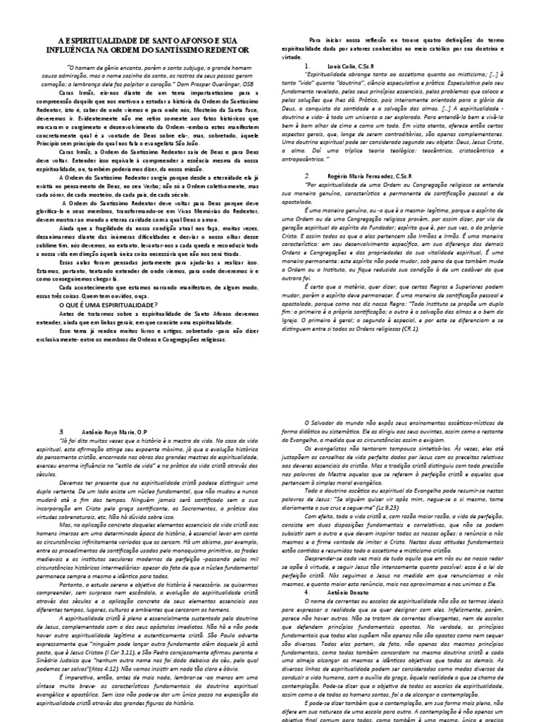 A Espiritualidade de Santo Afonso e Sua Influência Na Ordem Do Santíssimo Redentor-1 | PDF ...