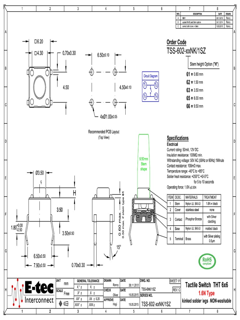 Tact Switch 6x6 Family THT PDF | PDF