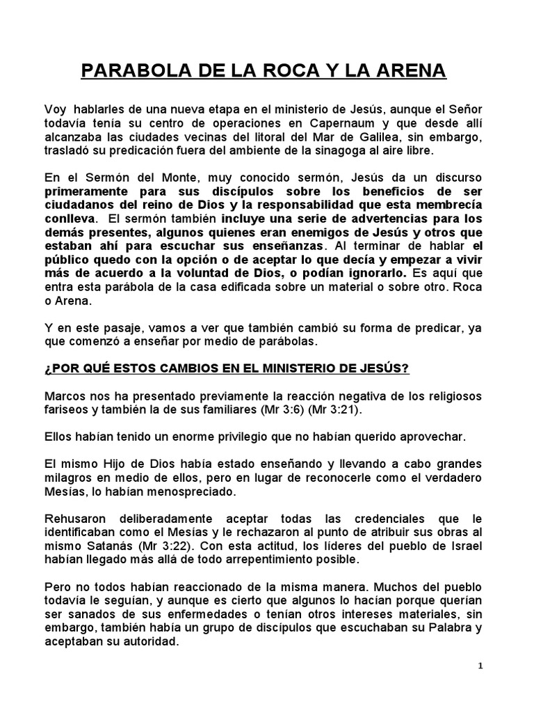 Parabola de La Roca y La Arena | PDF | Parábolas de Jesús | Jesús