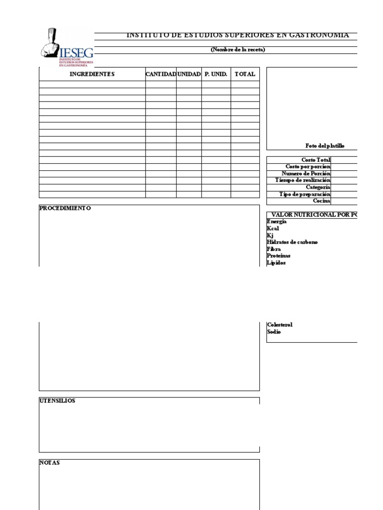 Formato Receta Estándar | PDF