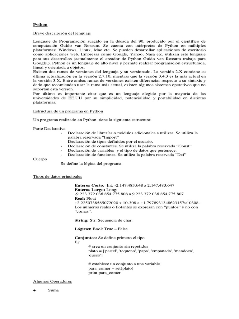 Python - Resumen de Teoria Introduccion A La Informatica | PDF | Python (lenguaje de ...