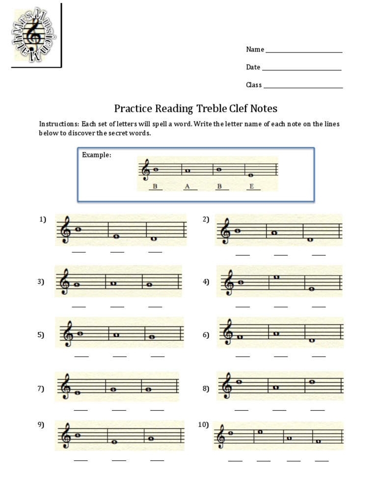 PracticeReadingTrebleClef 1 PDF | PDF | Writing | Reading (Process)