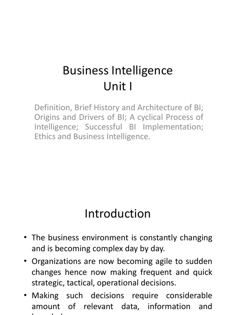 Business Intelligence Unit I | PDF | Business Intelligence | Analytics
