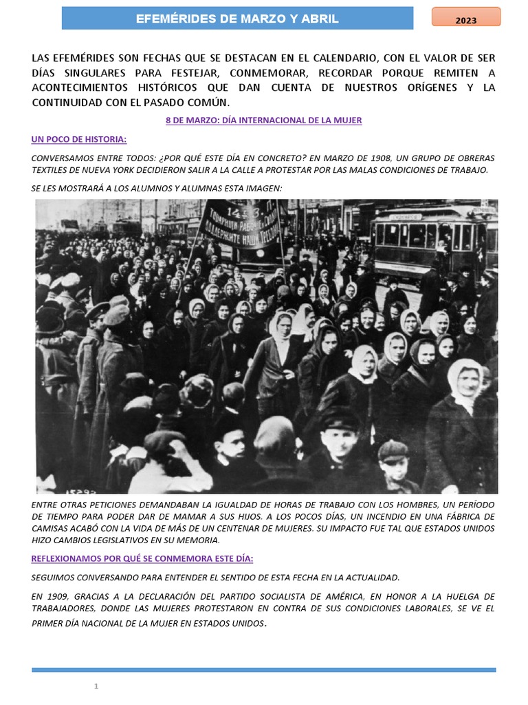 Efemérides Marzo - Abril | PDF