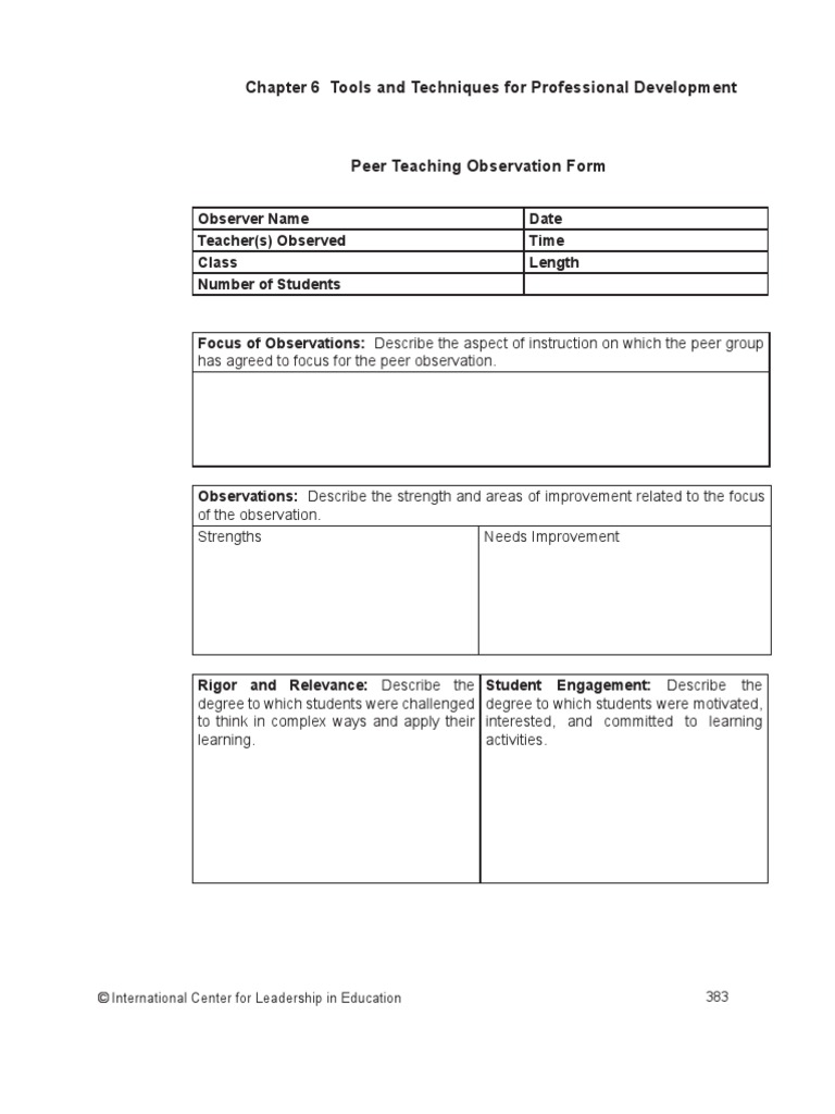 Peer Teaching Observation Form | PDF | Teaching | Learning