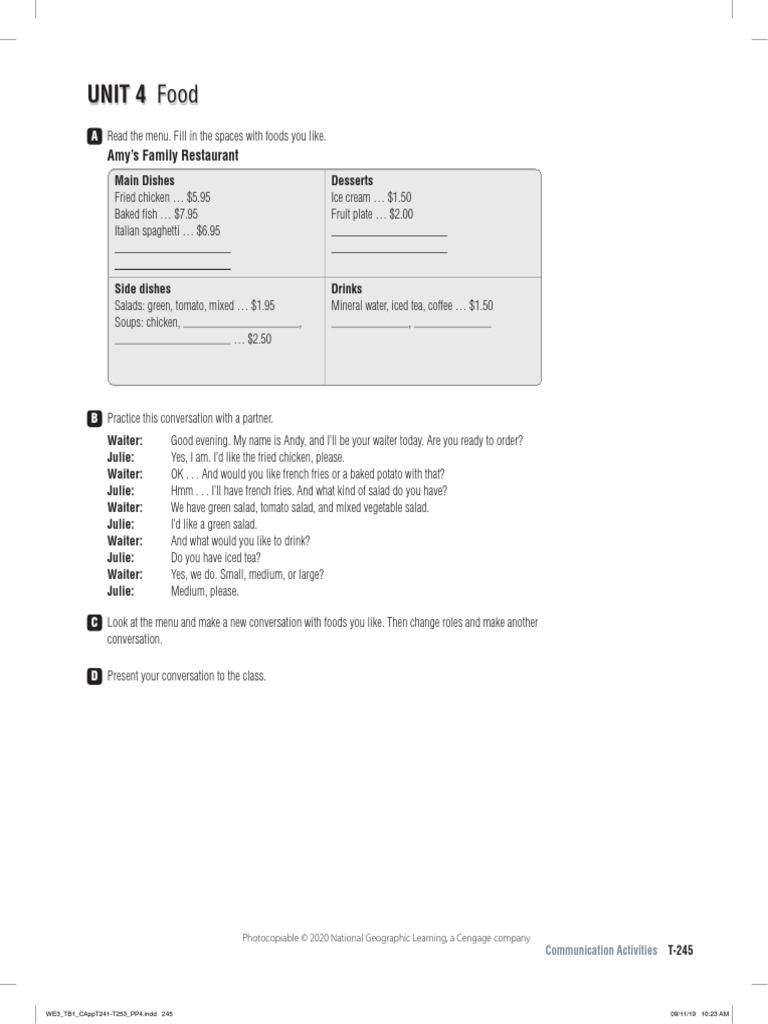 World English 3e Level 1 Communication Activities Unit 4 PDF | PDF