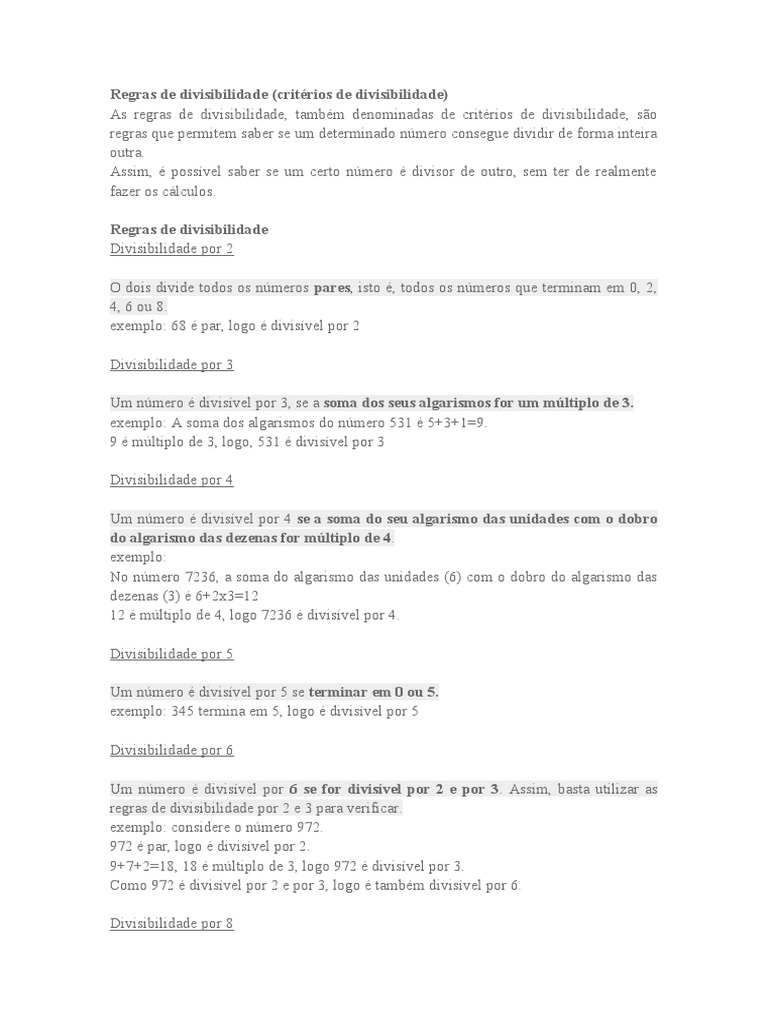 Regras Fundamentais De Divisibilidade Como Determinar Se Um N mero 