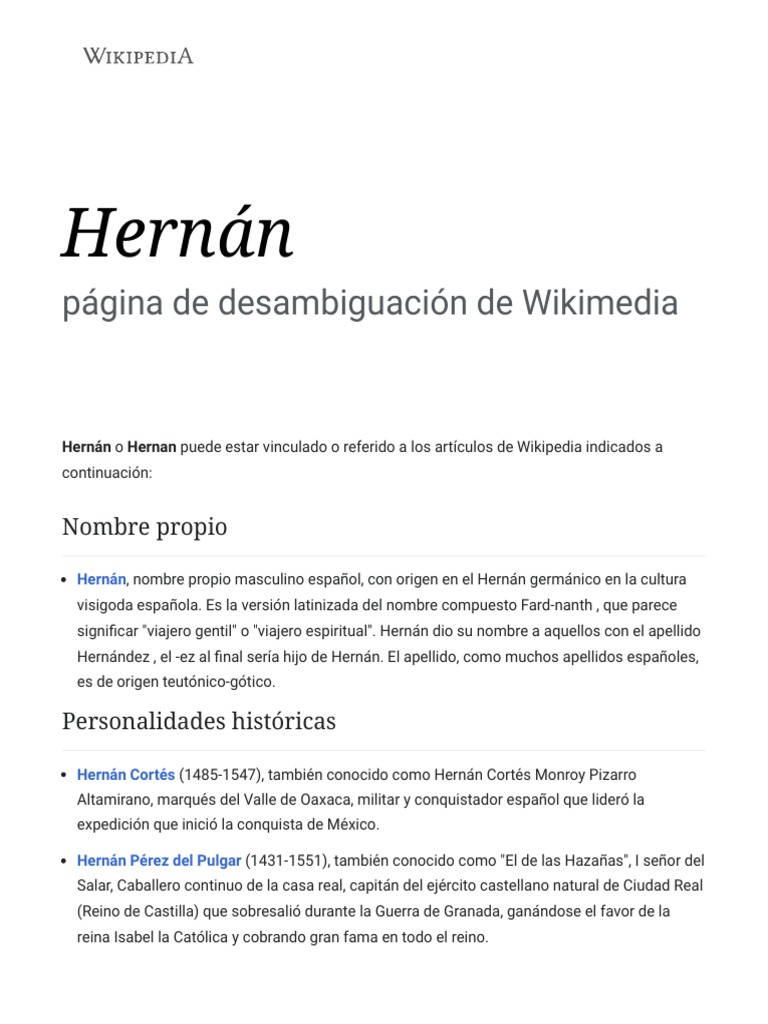 Hernán - Wikipedia, La Enciclopedia Libre | PDF | Historia