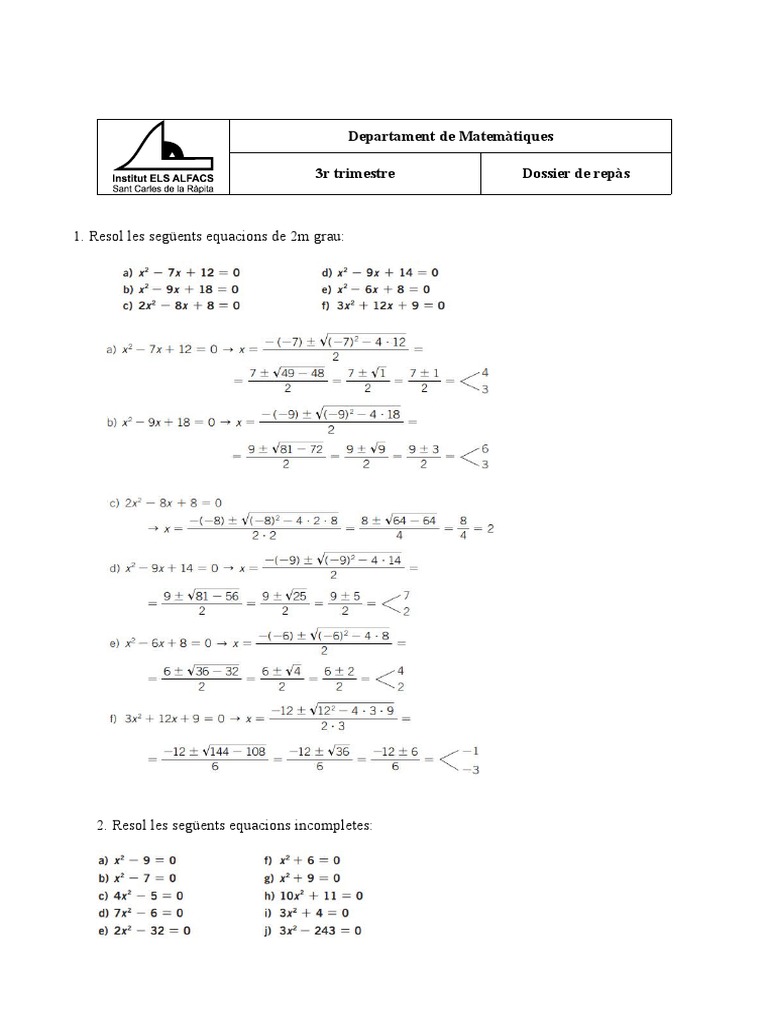 Dossier Recuperació 3r Trimestre-3r ESO | PDF
