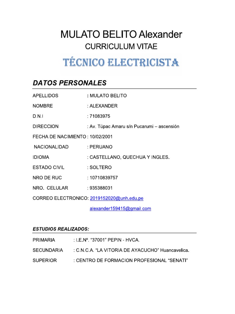 Mulato Belito Alexander-Inst. Electricas | PDF
