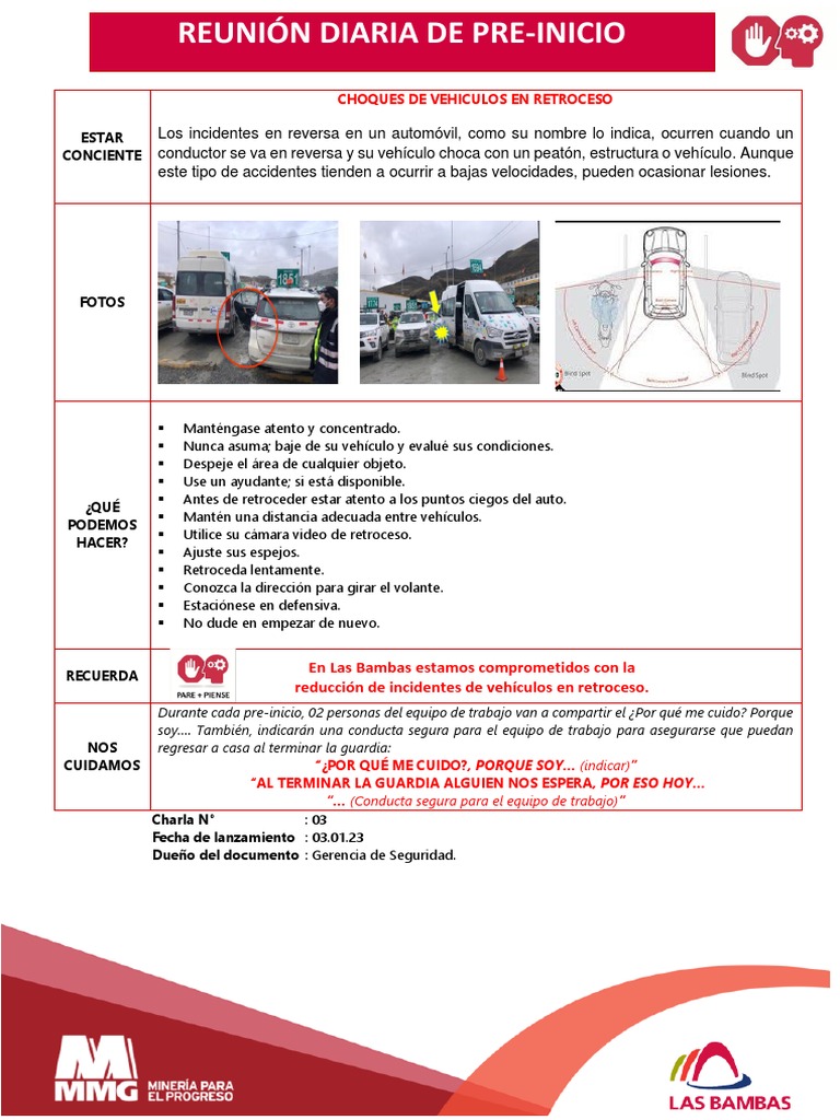 Charla Diaria de Pre Inicio N 03 Cuidado Al Retroceder | PDF