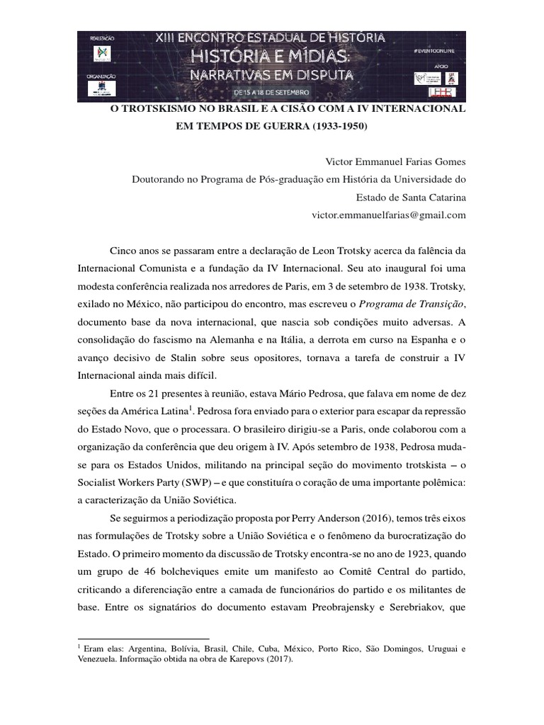 O Trotskismo No Brasil e A Cisão Com A Iv Internacional | PDF | Leon Trotsky | União Soviética
