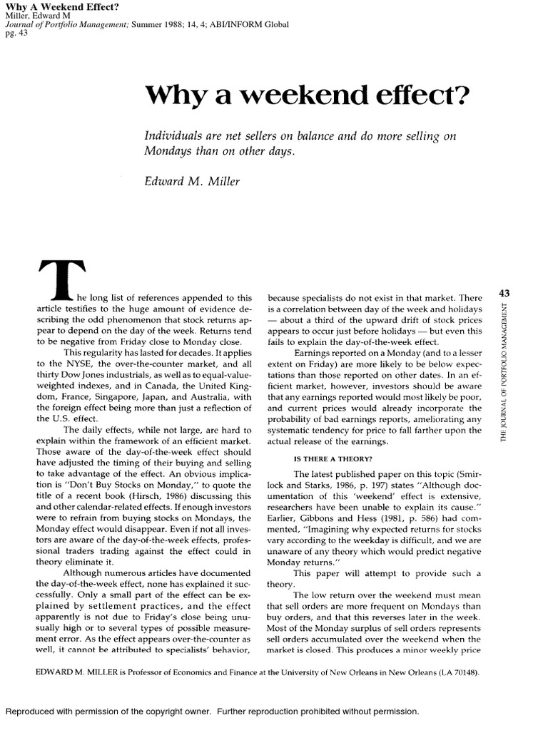 W Miller 1988 Why A Weekend Effect | PDF