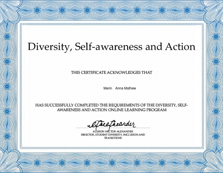 Diversity Self Awareness Certificate | PDF