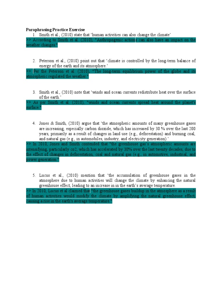 Paraphrasing Practice Exercise | PDF | Science & Mathematics