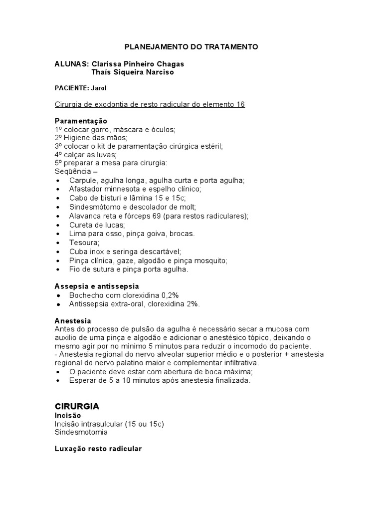 Exodontia de Resto Radicular do Dente 16 | PDF | Anestesia ...