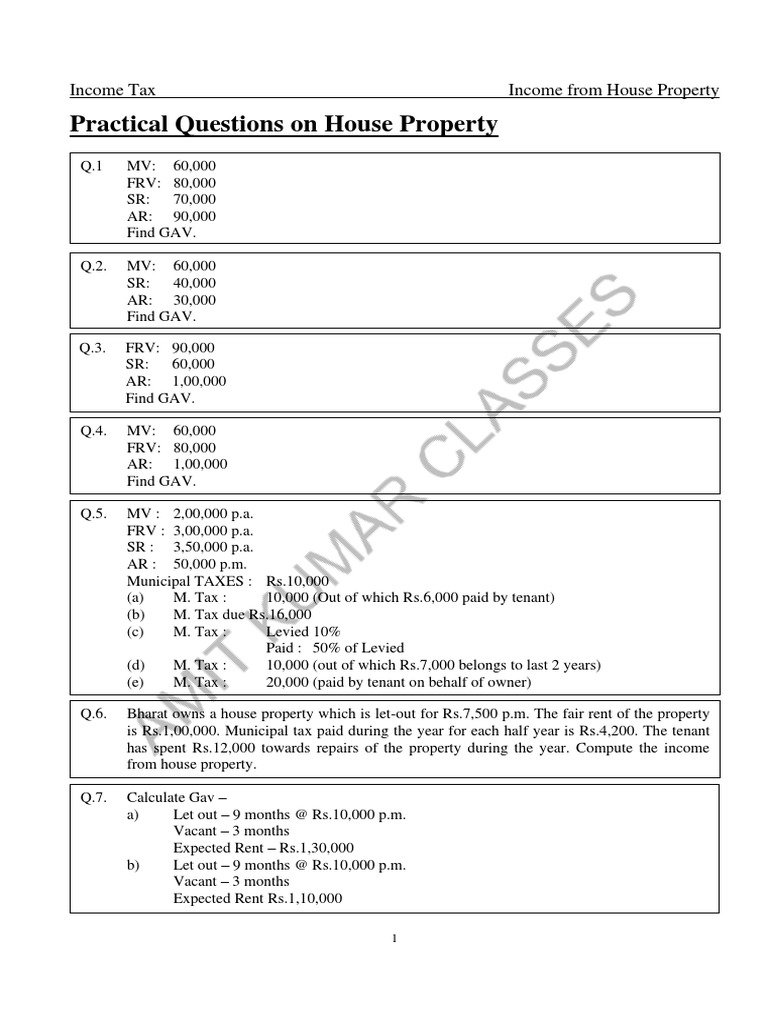 68 Practical Questions of House Property | PDF | Loans | Taxes