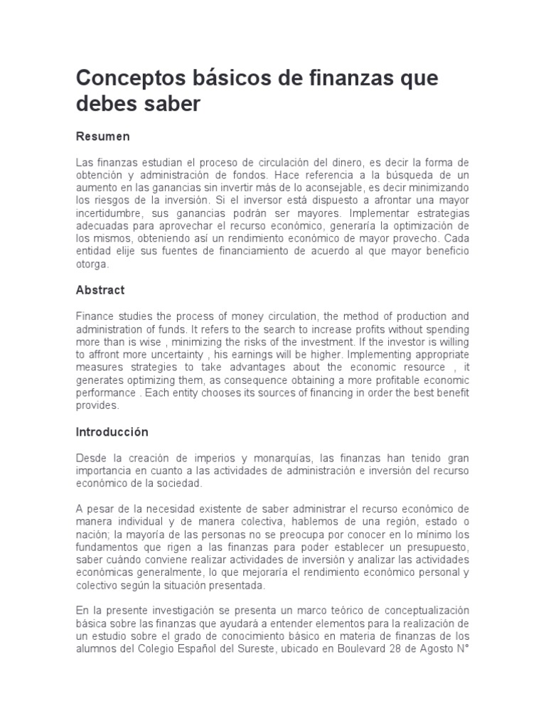 S1-LECTURA Conceptos Básicos de Finanzas Que Debes Saber | PDF ...