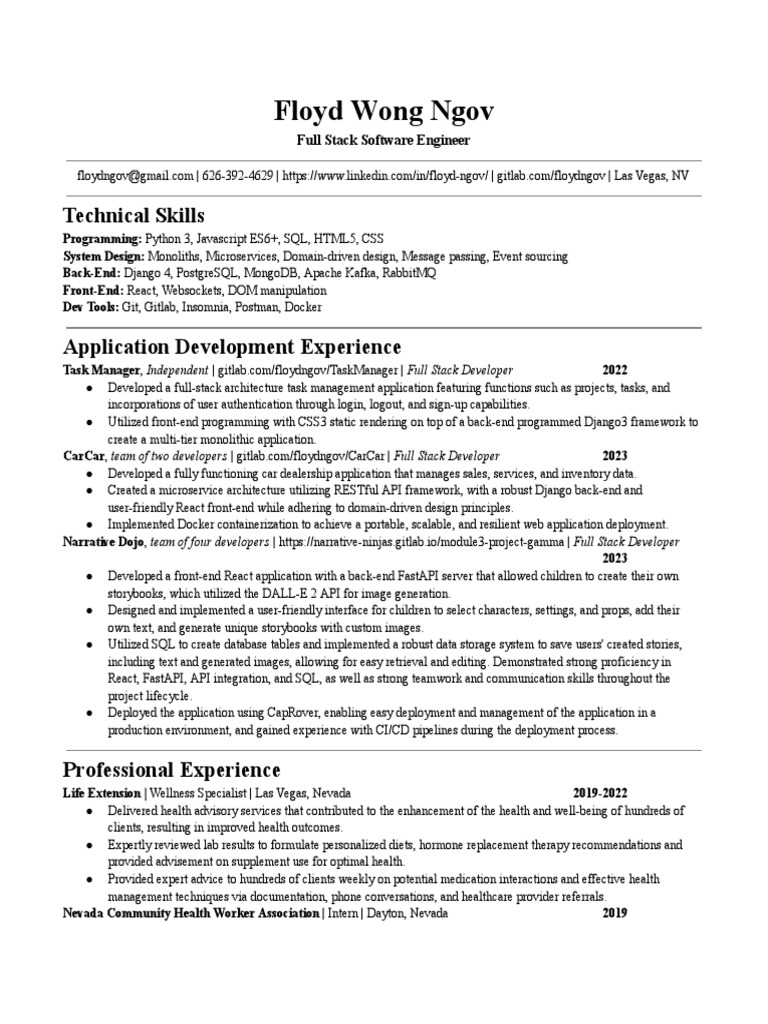 Floyd Wong Ngov Resume 1 | PDF | Health Care | Cloud Computing