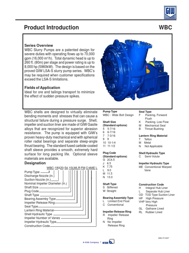 WBC Heavy Duty Slurry Pump Overview | PDF | Pump | Bearing (Mechanical)