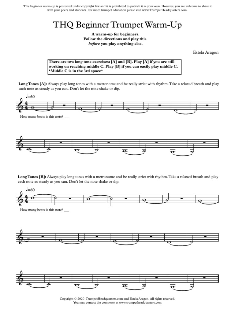Free Beginner Trumpet Warmup | PDF | Copyright Law | Entertainment