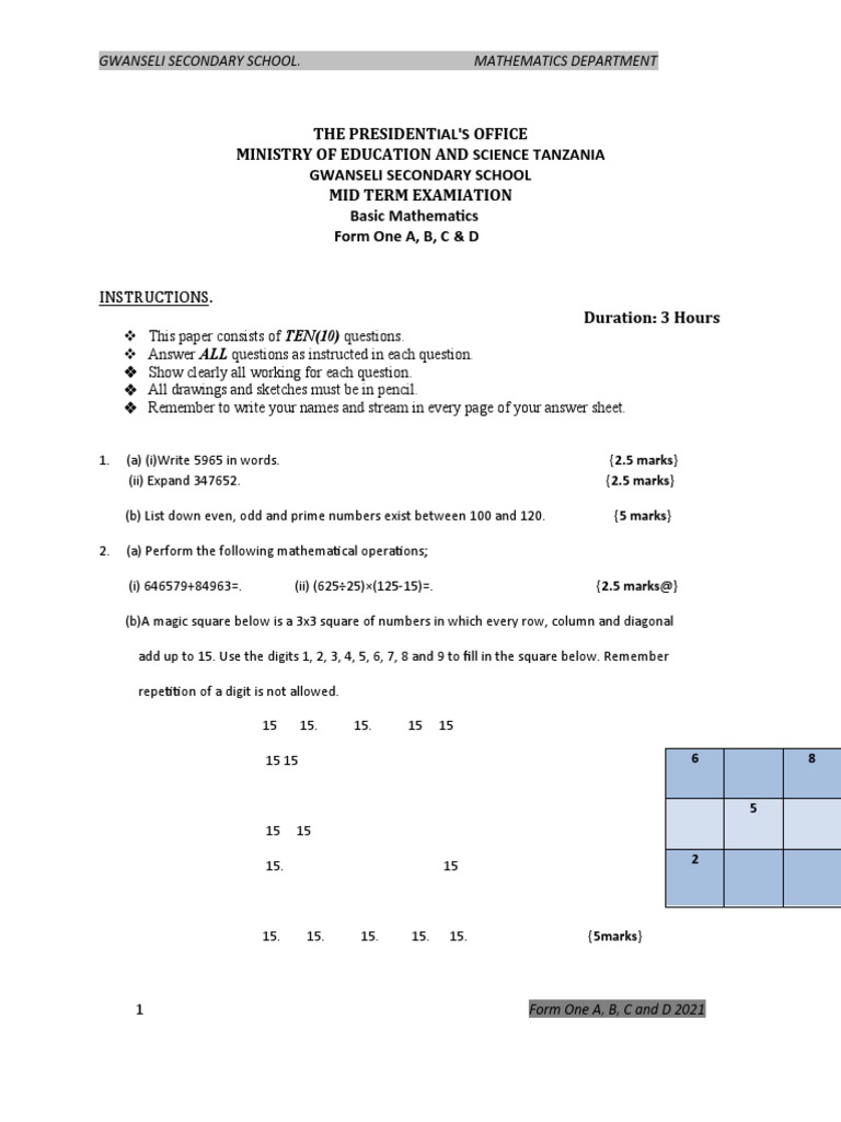 Basic Mathematics Mid-Term Test Final | PDF | Number Theory | Algebra