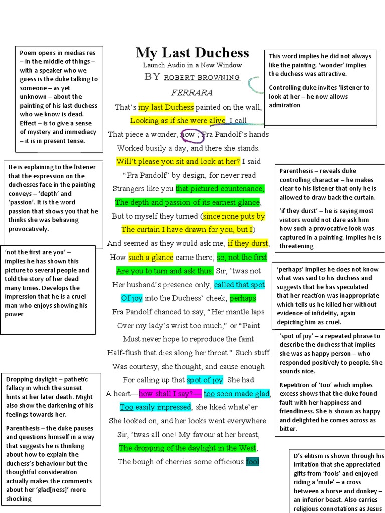 My Last Duchess Annotated | PDF