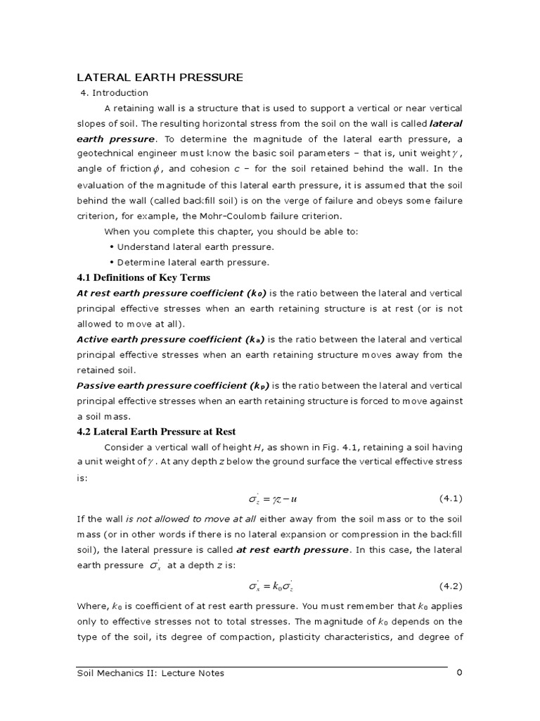 Lateral Earth Pressure in Retaining Walls | PDF | Civil Engineering ...