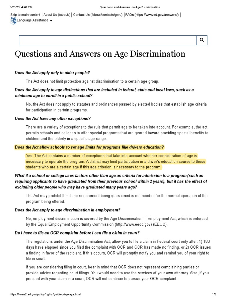 Appendix - 024 - ED - Questions and Answers On Age Discrimination | PDF ...