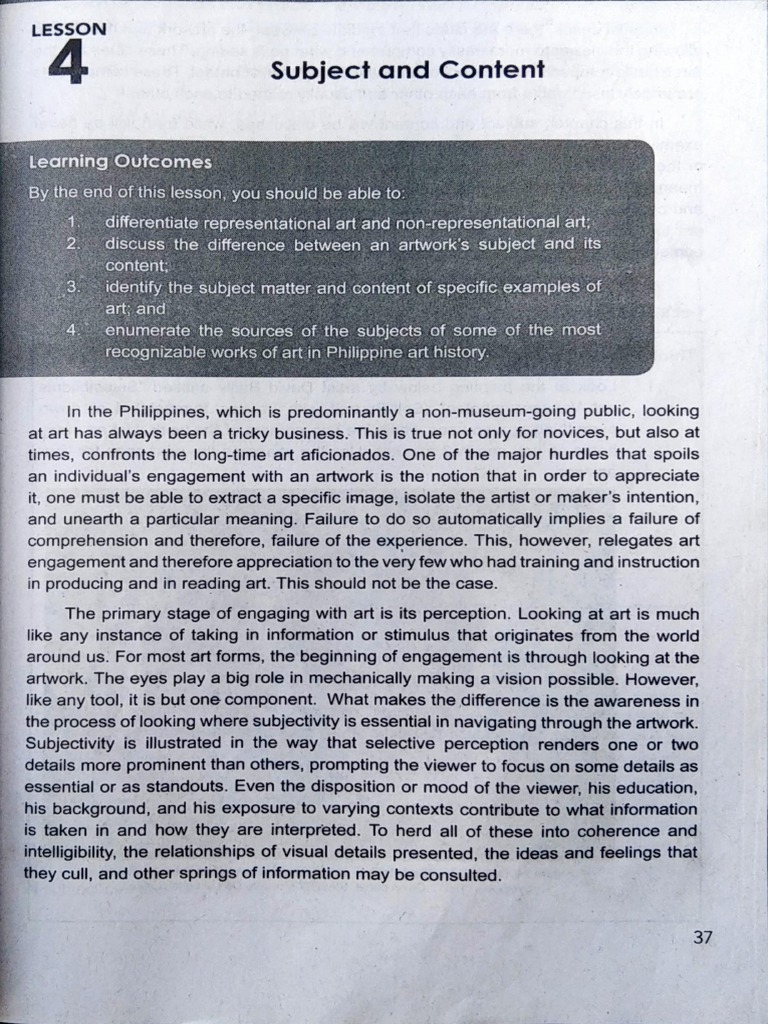 Lesson 4 Subject and Content Ge 106 - Art Appreciation | Download Free ...