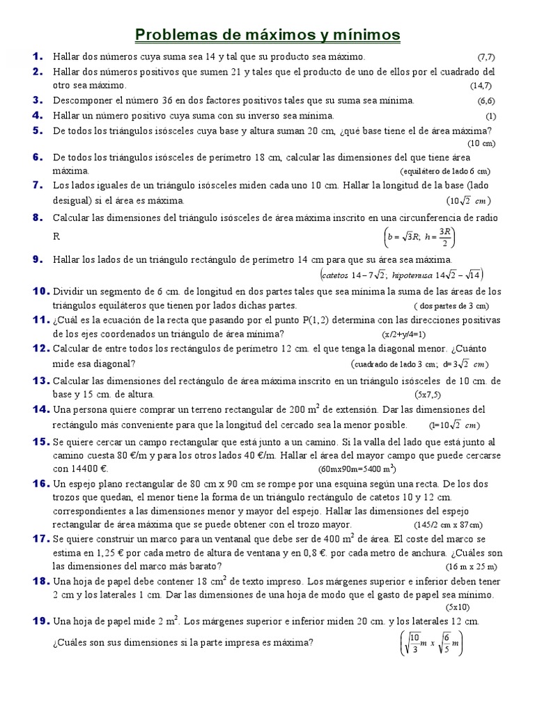 Problemas de Maximos y Minimos | PDF | Triángulo | Matemáticas