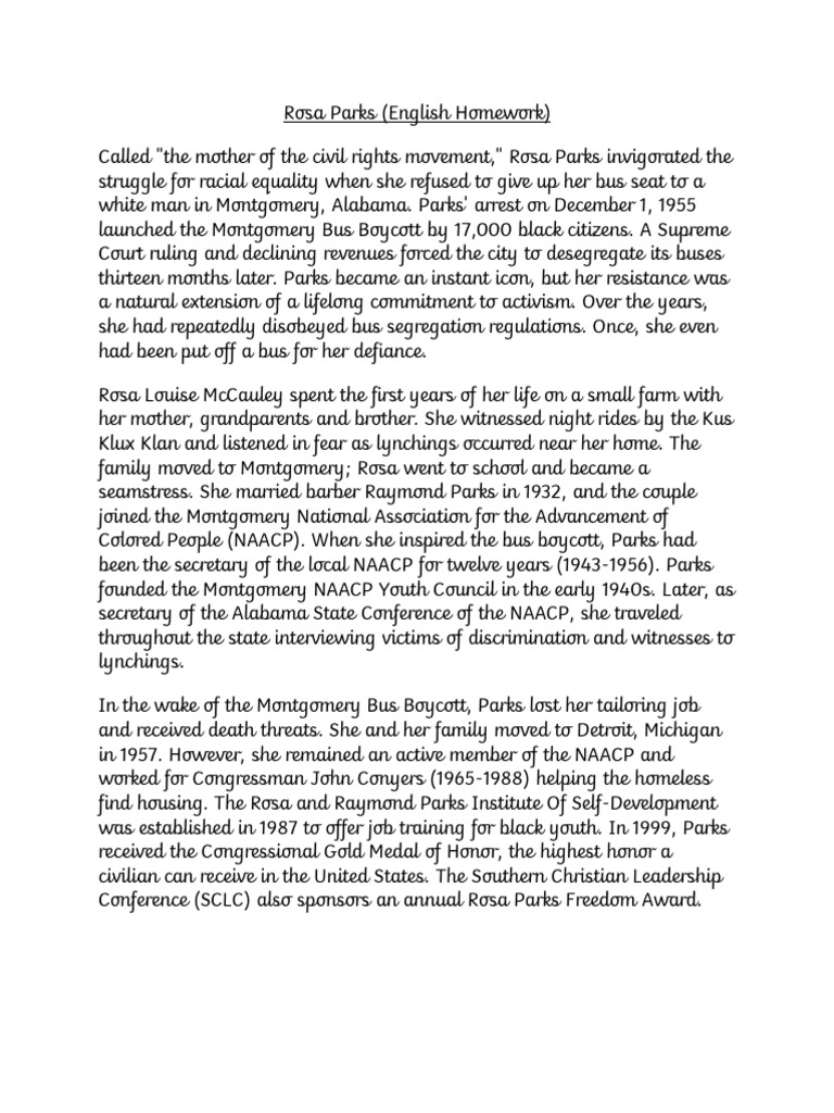 Rosa Parks (English HW) PDF | PDF