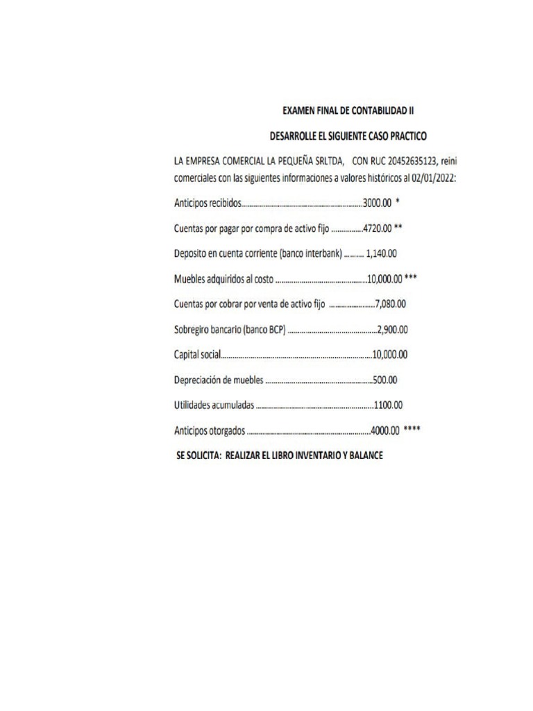 Examen Conta Final | PDF | Activo fijo | Valor neto