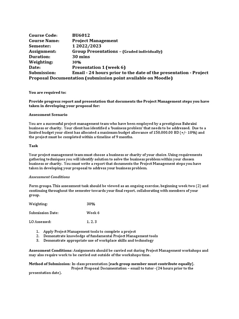 A1 Presentation Assessment Guidelines | PDF | Project Management | Behavior Modification