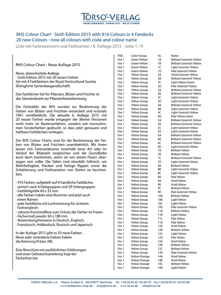 RHS Colour Chart Farbliste | PDF