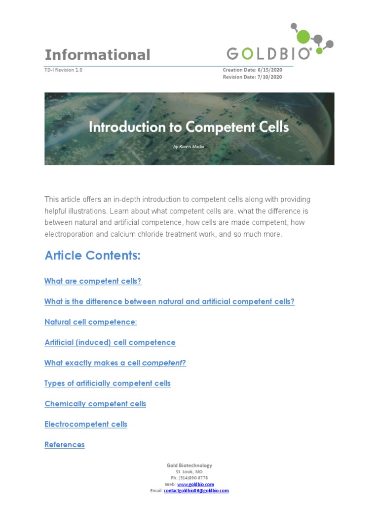 Introduction to Competent Cells Guide | PDF