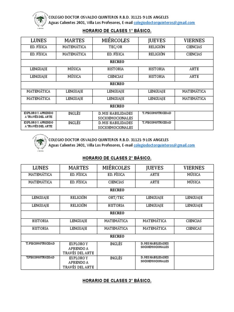 Horarios de Clases Por Curso | PDF | Artes del Lenguaje y Comunicación