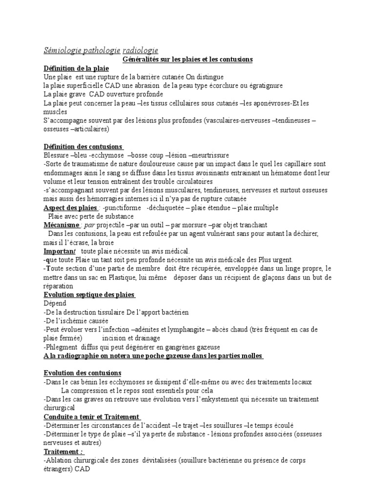 Définitions des plaies et contusions | PDF | Plaie | Peau