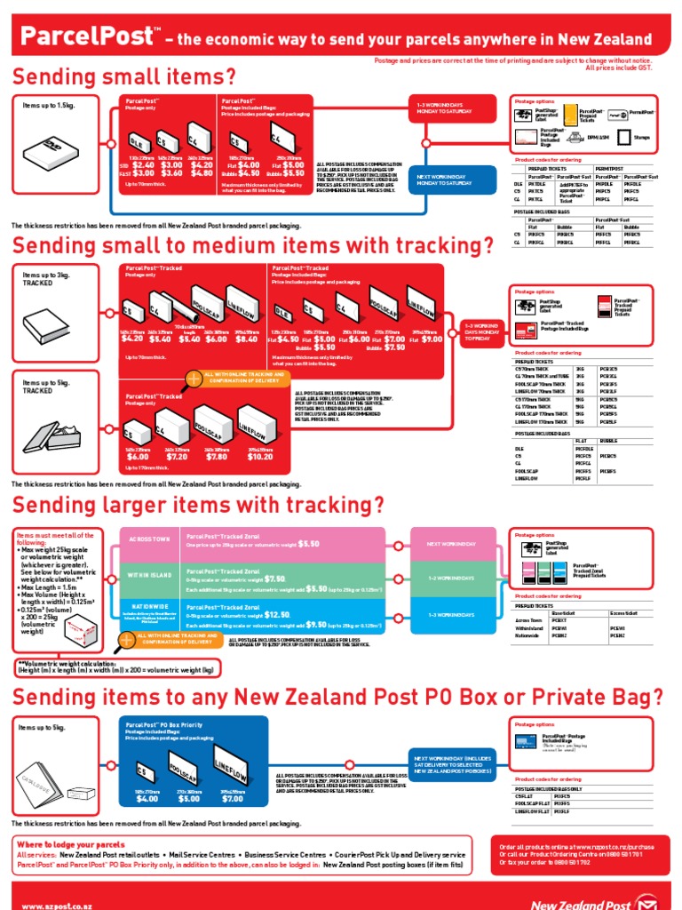NZ Post Parcel Rates and Sizes Guide | PDF | Post Office Box | Mail