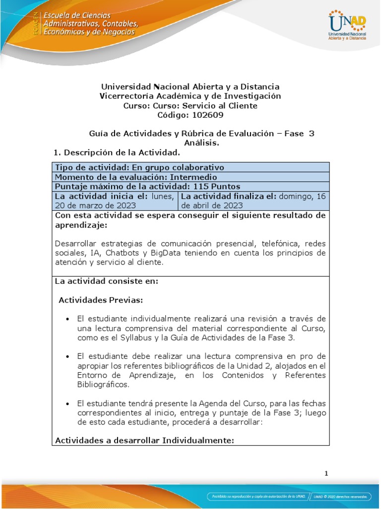 Guía de Actividades y Rúbrica de Evaluación - Unidad 2 - Fase 3 - Análisis | PDF | Evaluación ...