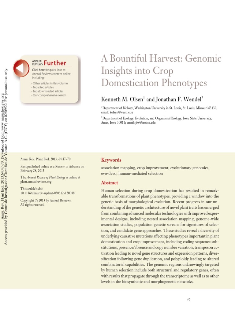 A Bountiful Harvest: Genomic Insights Into Crop Domestication ...