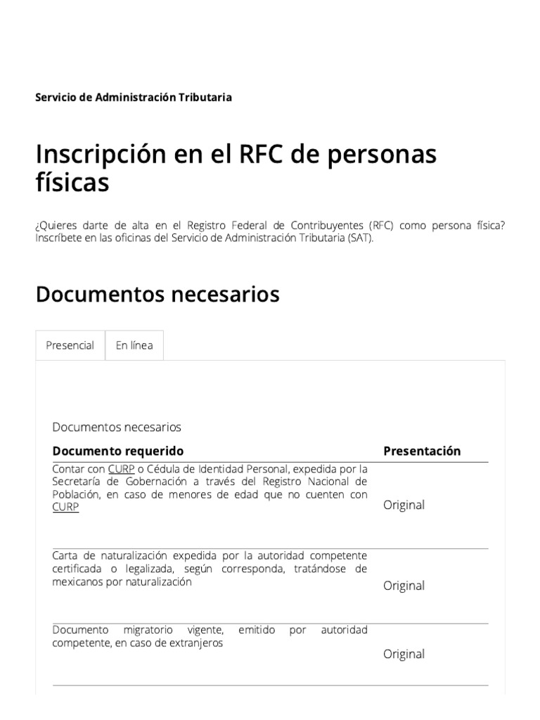 Inscripción en El RFC de Personas Físicas - Trámites - Gob - MX | PDF ...
