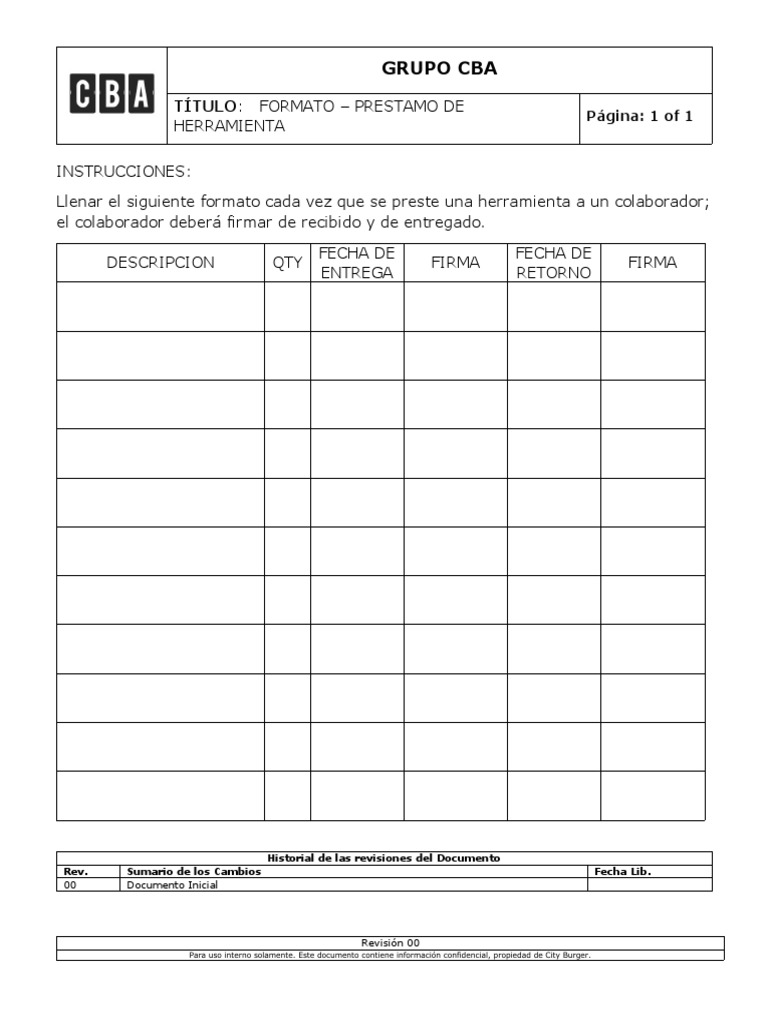 Formato - Prestamo de Herramienta | PDF Formato - Prestamo de Herramienta | PDF
