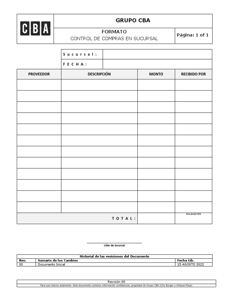 Formato - Control de Compras en Sucursal | PDF