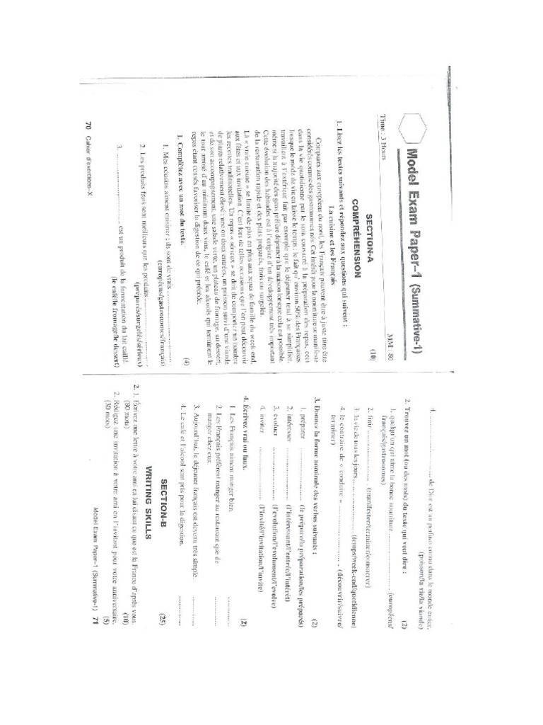 CBSE Class 10 French Worksheet (3) - 0 | PDF