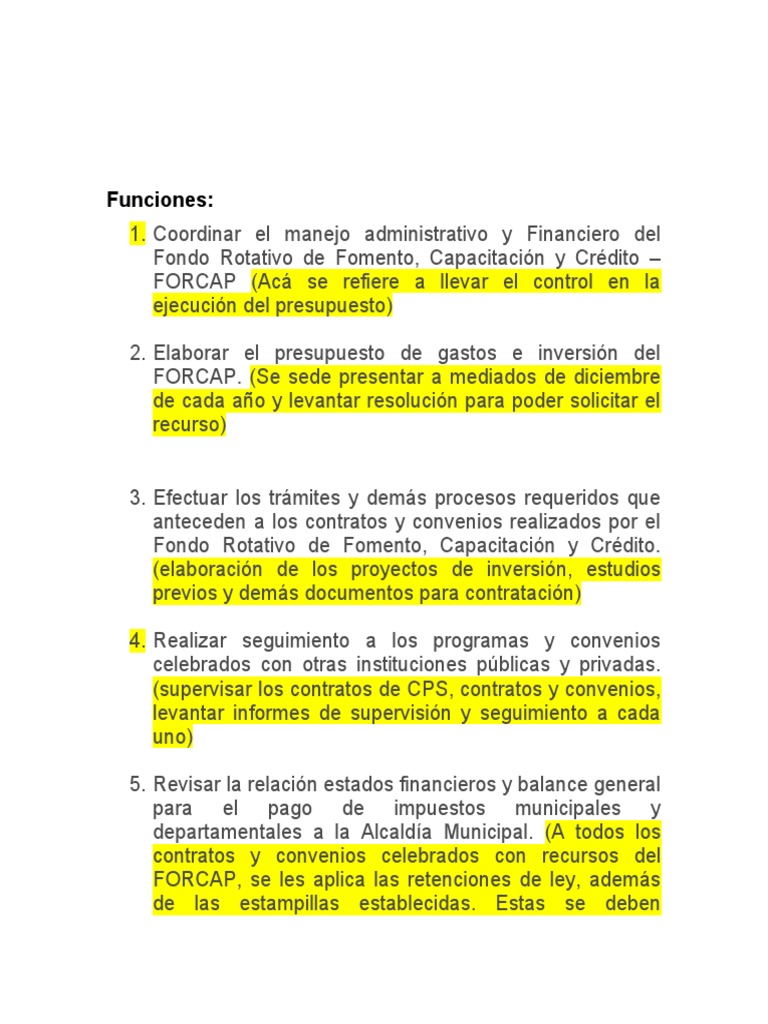 Funciones Del FORCAP | PDF