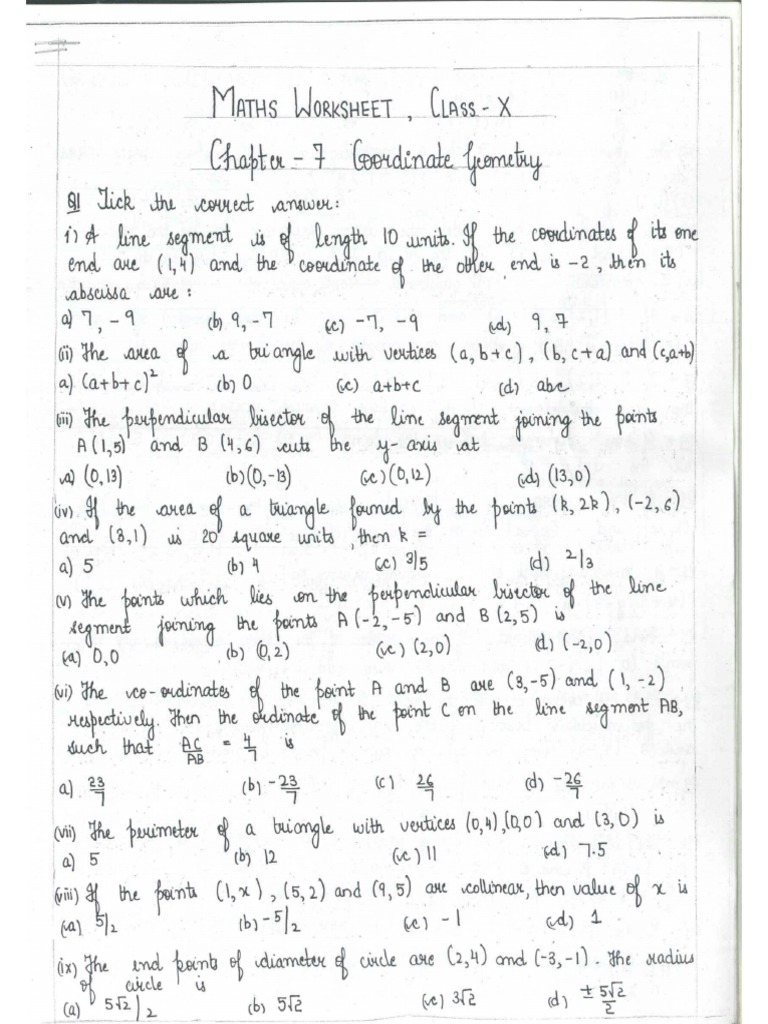 CBSE Class 10 Mathematics Worksheet - Coordinate Geometry | PDF