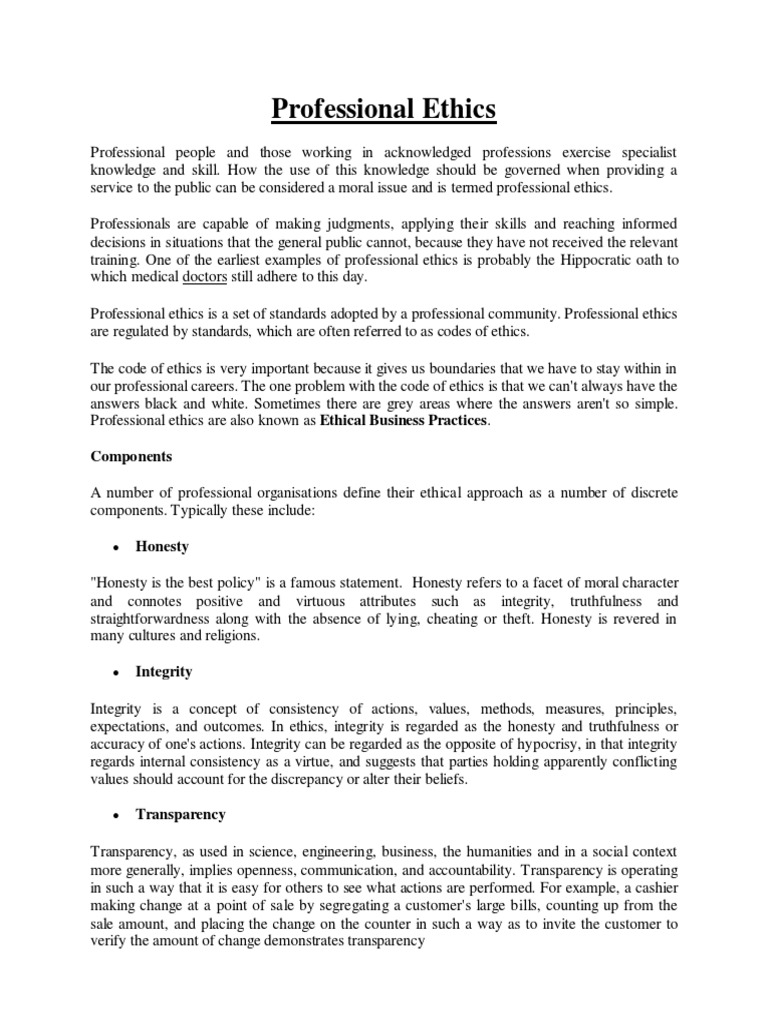 Professional Ethics PDF | PDF | Professional Ethics | Integrity