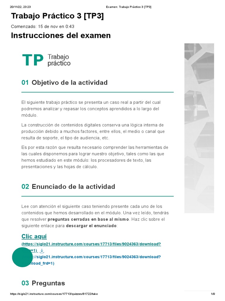 Examen - Trabajo Práctico 3 (TP3) | PDF | Hoja de cálculo