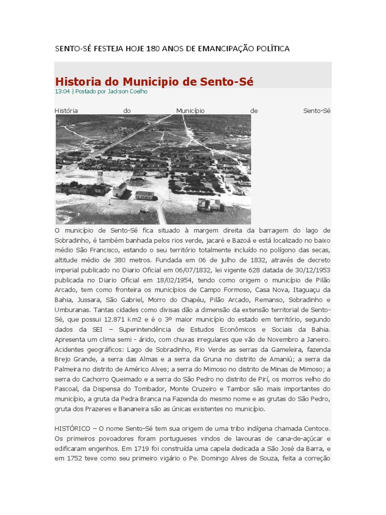 Historia Do Municipio de Sento | PDF